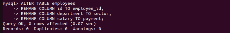 How to Rename a Column in MySQL {ALTER TABLE command}